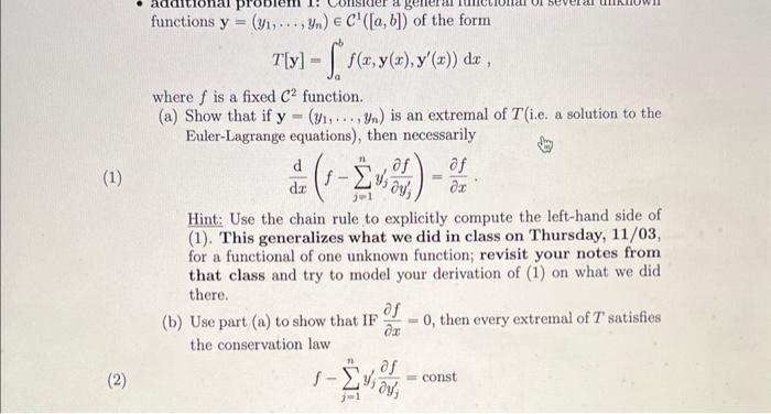 functions y=(y1,…,yn)∈C1([a,b]) of the form | Chegg.com