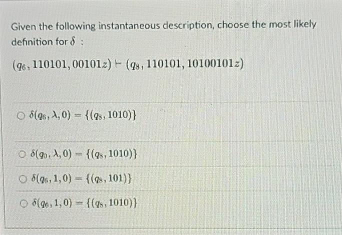 Solved Given the following instantaneous description, choose | Chegg.com