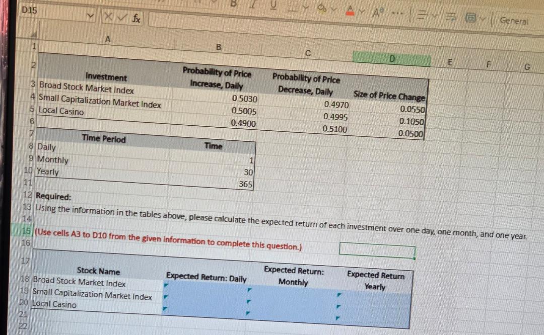 Solved Show the Excel FormulasRequired: Using the | Chegg.com