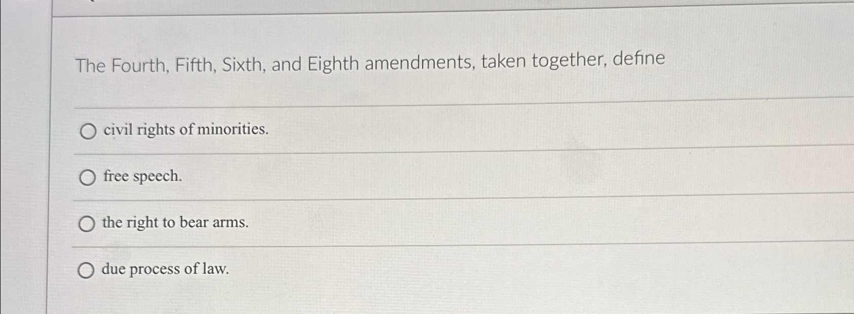 Solved The Fourth, Fifth, Sixth, and Eighth amendments, | Chegg.com