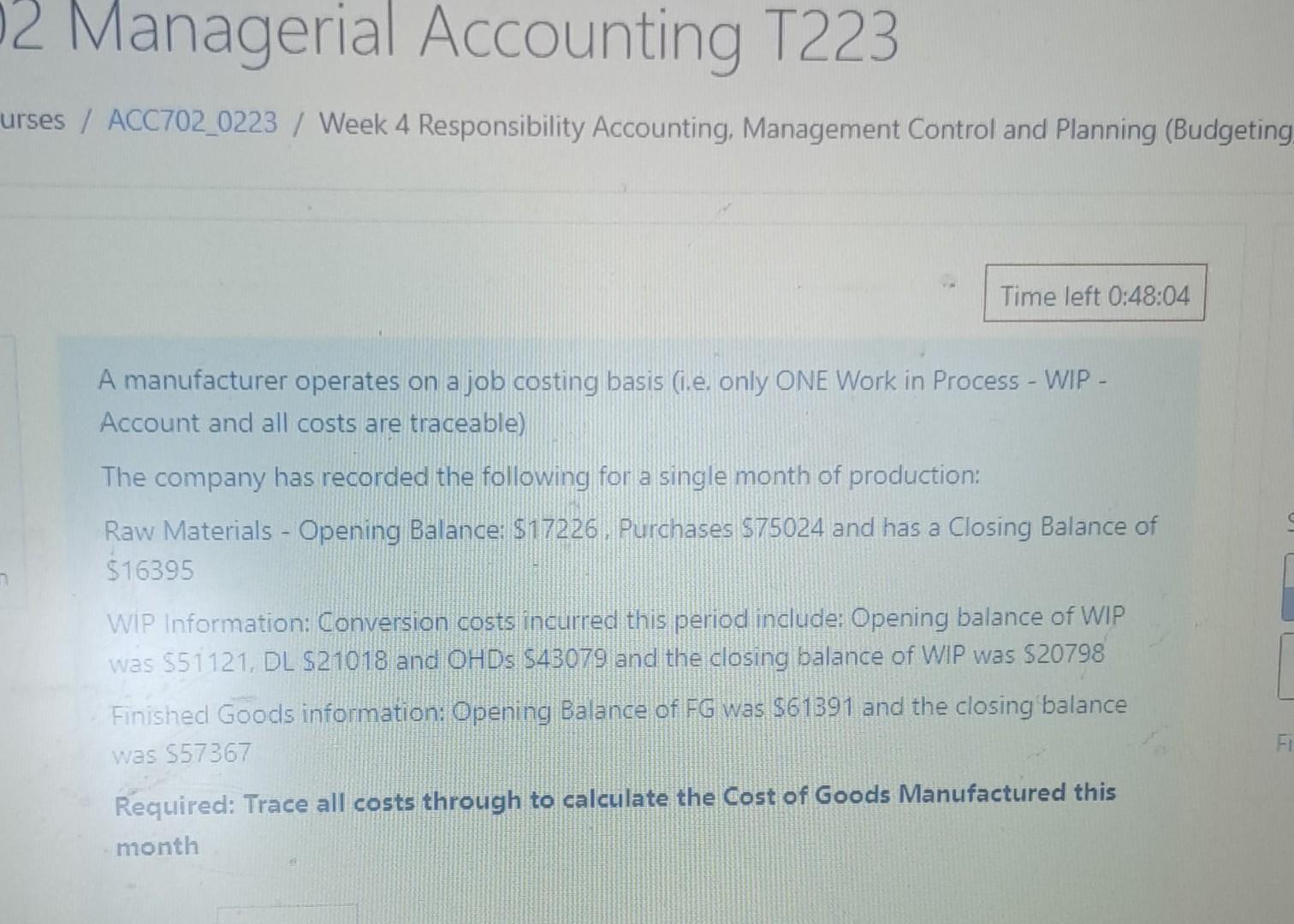 Solved 12 Managerial Accounting T223 urses / ACC702_0223 / | Chegg.com
