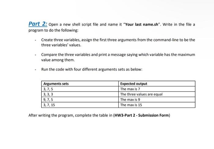Solved Part 2: Open a new shell script file and name it | Chegg.com