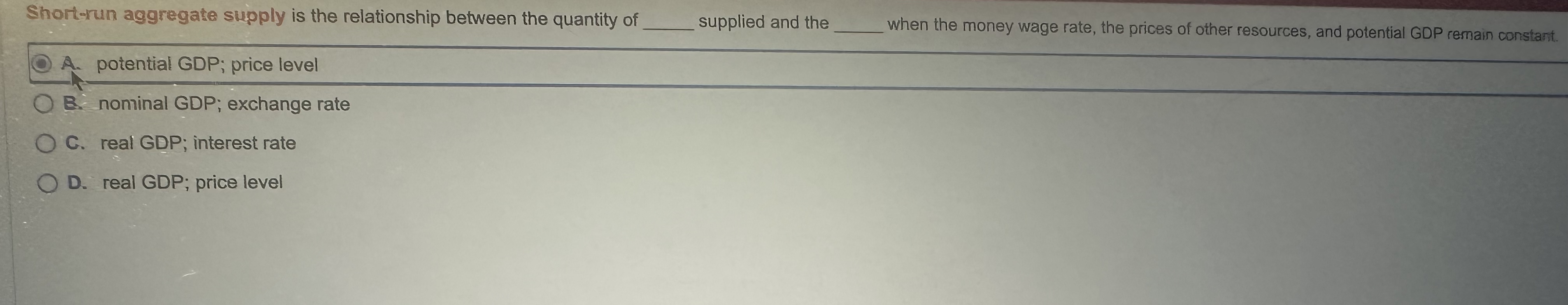 Solved Short-run aggregate supply is the relationship | Chegg.com