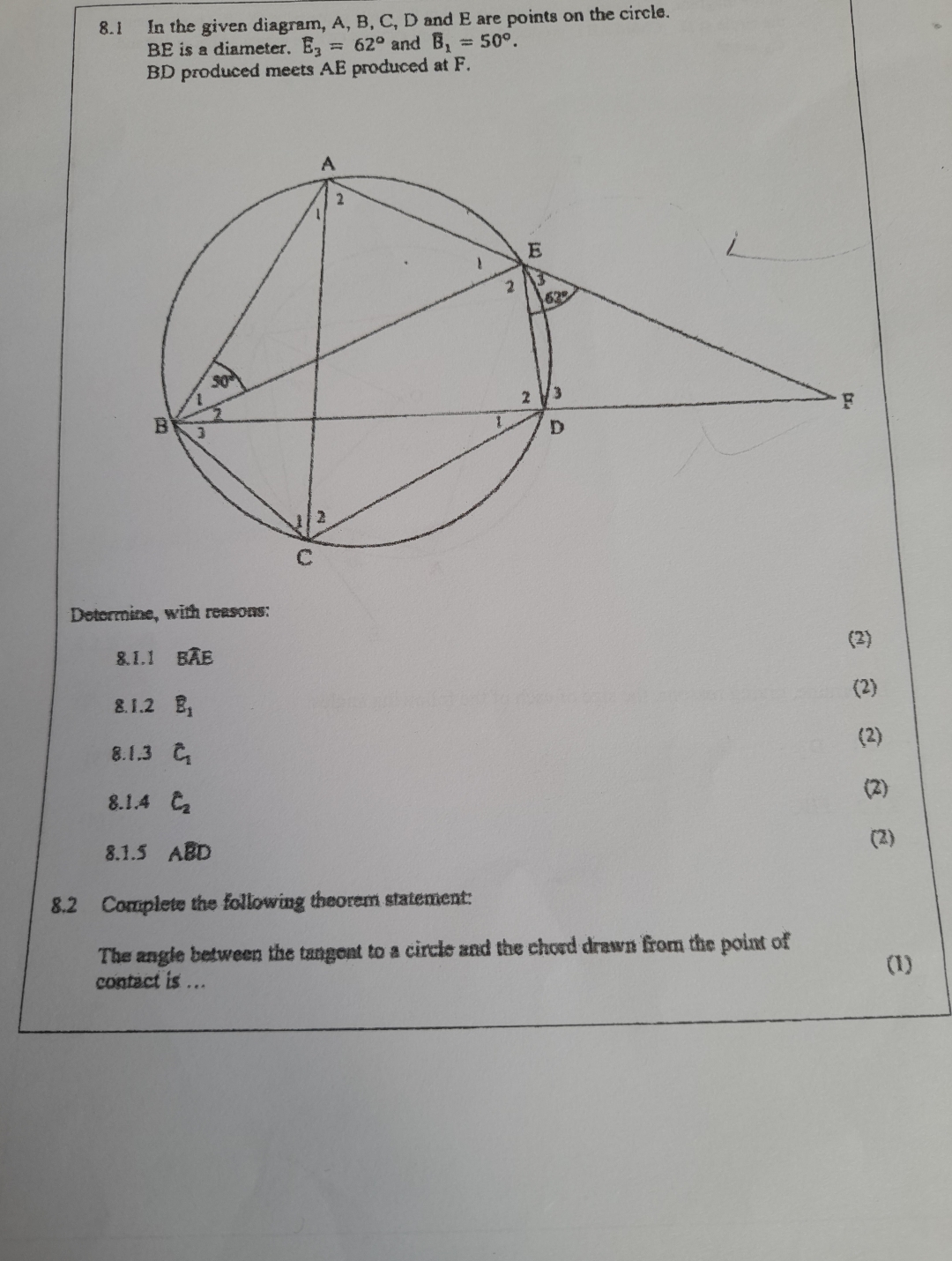 Solved 8.1 ﻿In the given diagram, A, ﻿B, ﻿C, ﻿D and E are | Chegg.com