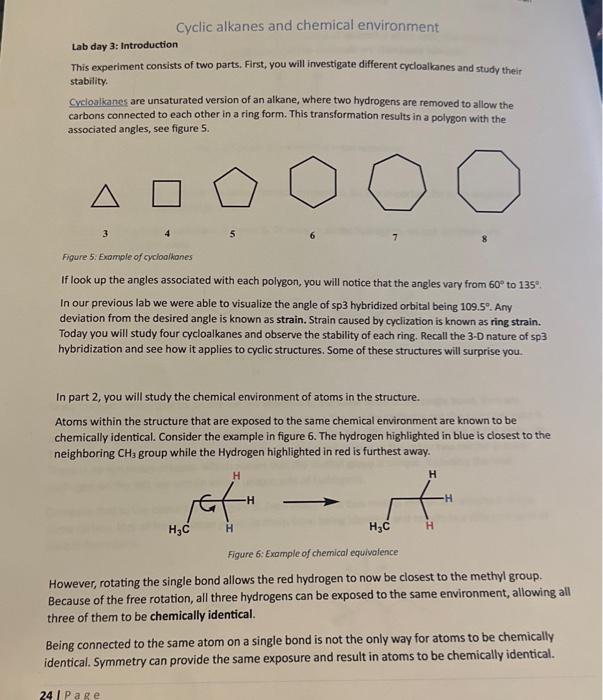 Cyclic alkanes and chemical environment Lab day 3 : | Chegg.com