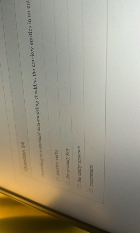 Solved Question 14According to a standard data-modeling | Chegg.com