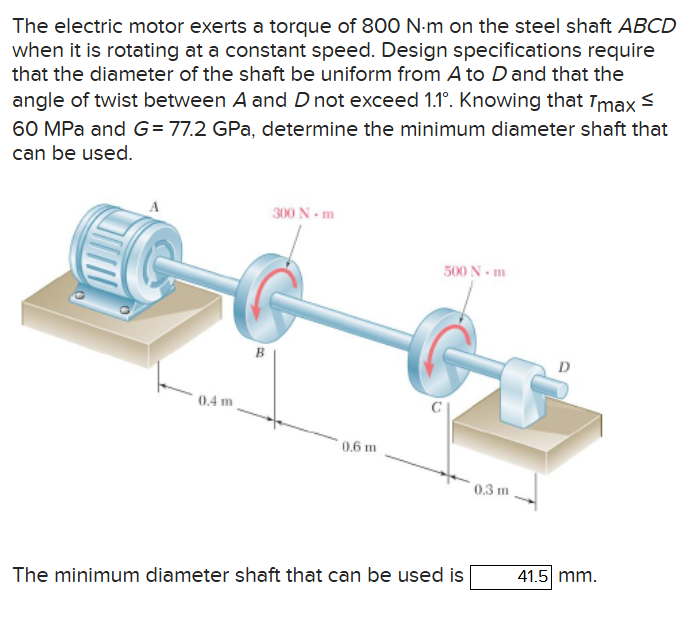 Solved The electric motor exerts a torque of 800N*m on ﻿the | Chegg.com