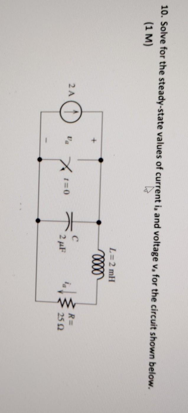 Solved 10. Solve for the steady-state values of current ia | Chegg.com