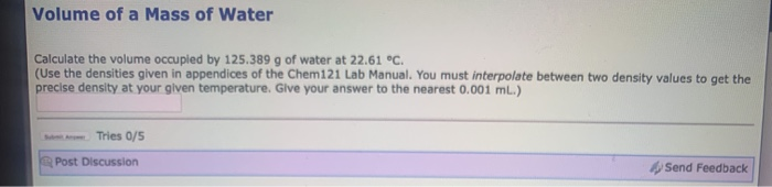 Solved Volume of a Mass of Water Calculate the volume | Chegg.com
