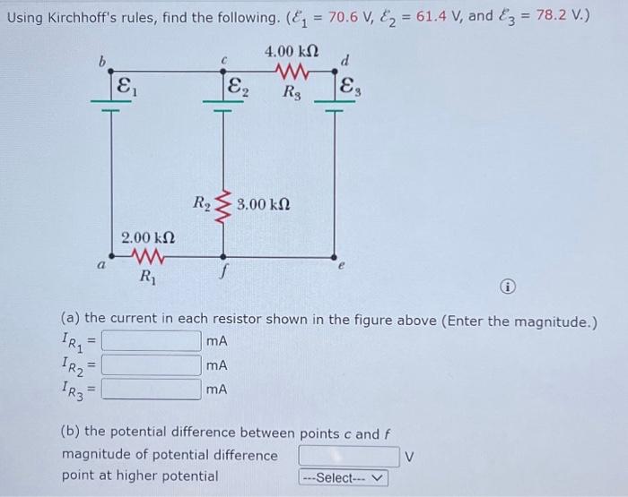 Solved Using Kirchhoff's rules, find the following. (₁ = | Chegg.com