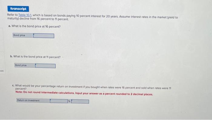 Solved Refer to Table 10-1, which is based on bonds paying | Chegg.com