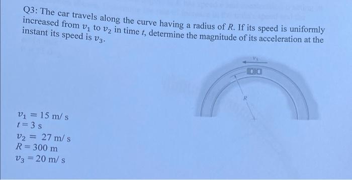 Solved Q3: The car travels along the curve having a radius | Chegg.com