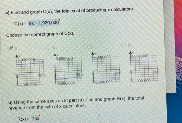 Solved a) Find and graph C(x), the total cost of producing x | Chegg.com