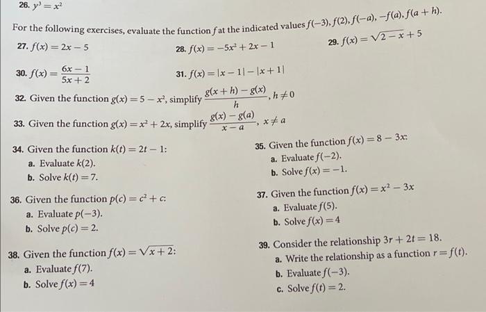 Solved 26. y = x? 29. f(x)= V2-*+5 X-a For the following | Chegg.com
