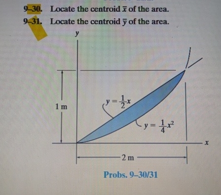 Solved 9-30. ﻿Locate the centroid x‾ ﻿of the area.9-31. | Chegg.com