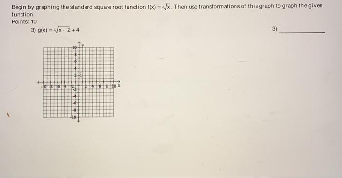 Solved Begin by graphing the standard square root function | Chegg.com