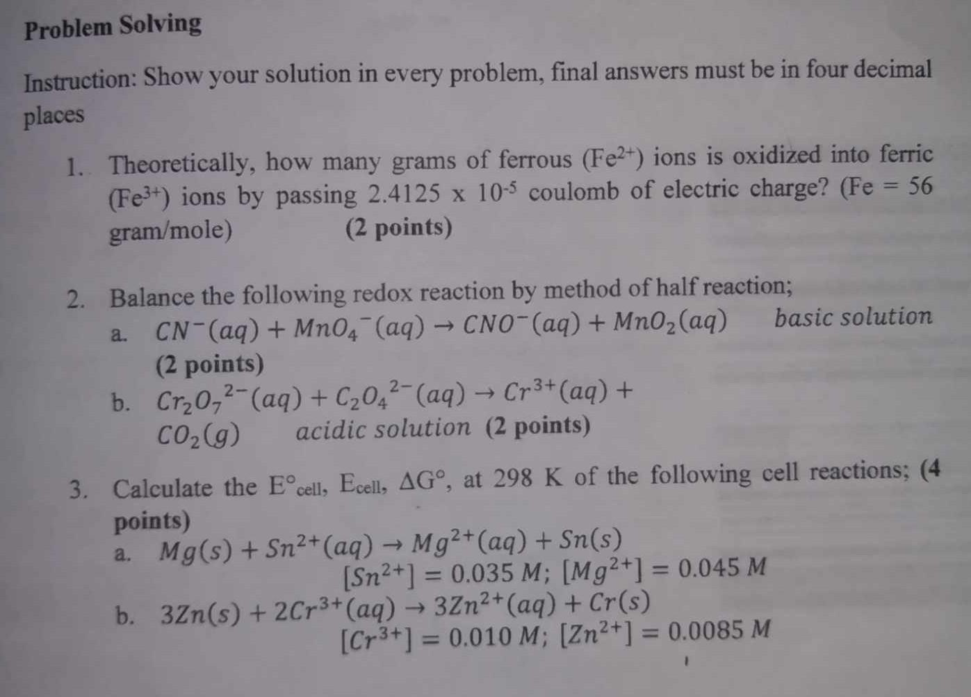 Solved Problem Solving Instruction: Show your solution in | Chegg.com