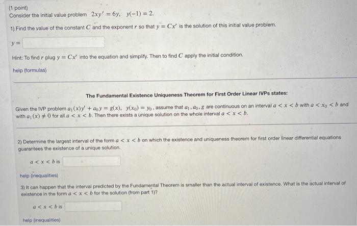 Solved Consider the initial value problem 2xy′=6y,y(−1)=2. | Chegg.com