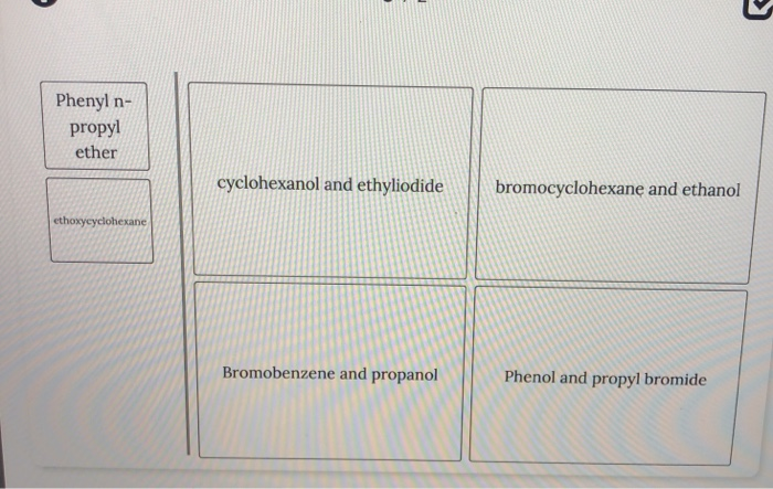 Solved Phenyl n- propyl ether cyclohexanol and ethyliodide | Chegg.com