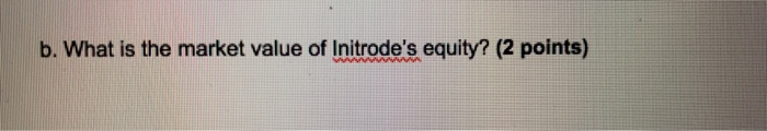 Solved b. What is the market value of Initrode's equity? (2 | Chegg.com