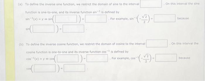 (a) To define the inverse sine function, we restrict | Chegg.com (a) To define the inverse sine function, we restrict | Chegg.com
