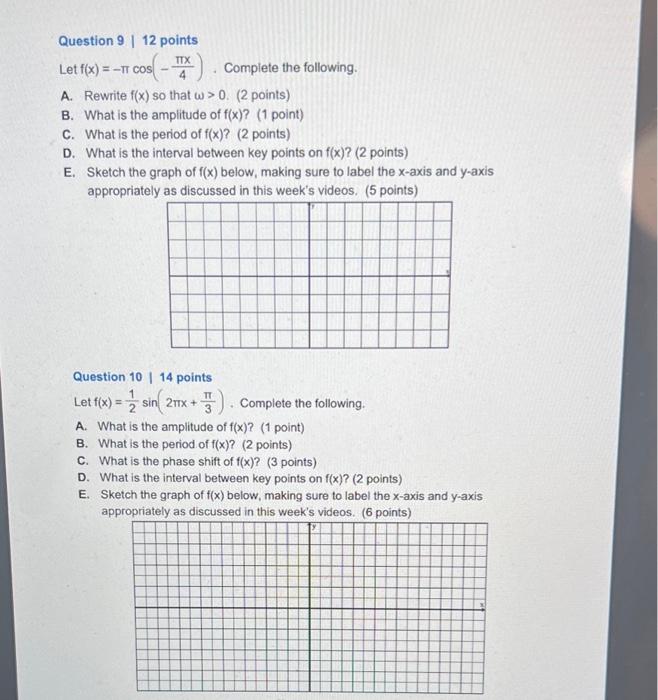 Solved Question 9 | 12 points Let f(x)=−πcos(−4πx). Complete | Chegg.com