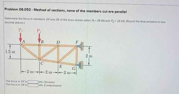 Solved Problem 06.053 - Method of sections, none of the | Chegg.com
