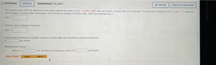Solved 1-/10 Points) DETAILS WANEFMACZ 11.3.077 MY NOTES | Chegg.com Solved 1-/10 Points) DETAILS WANEFMACZ 11.3.077 MY NOTES | Chegg.com
