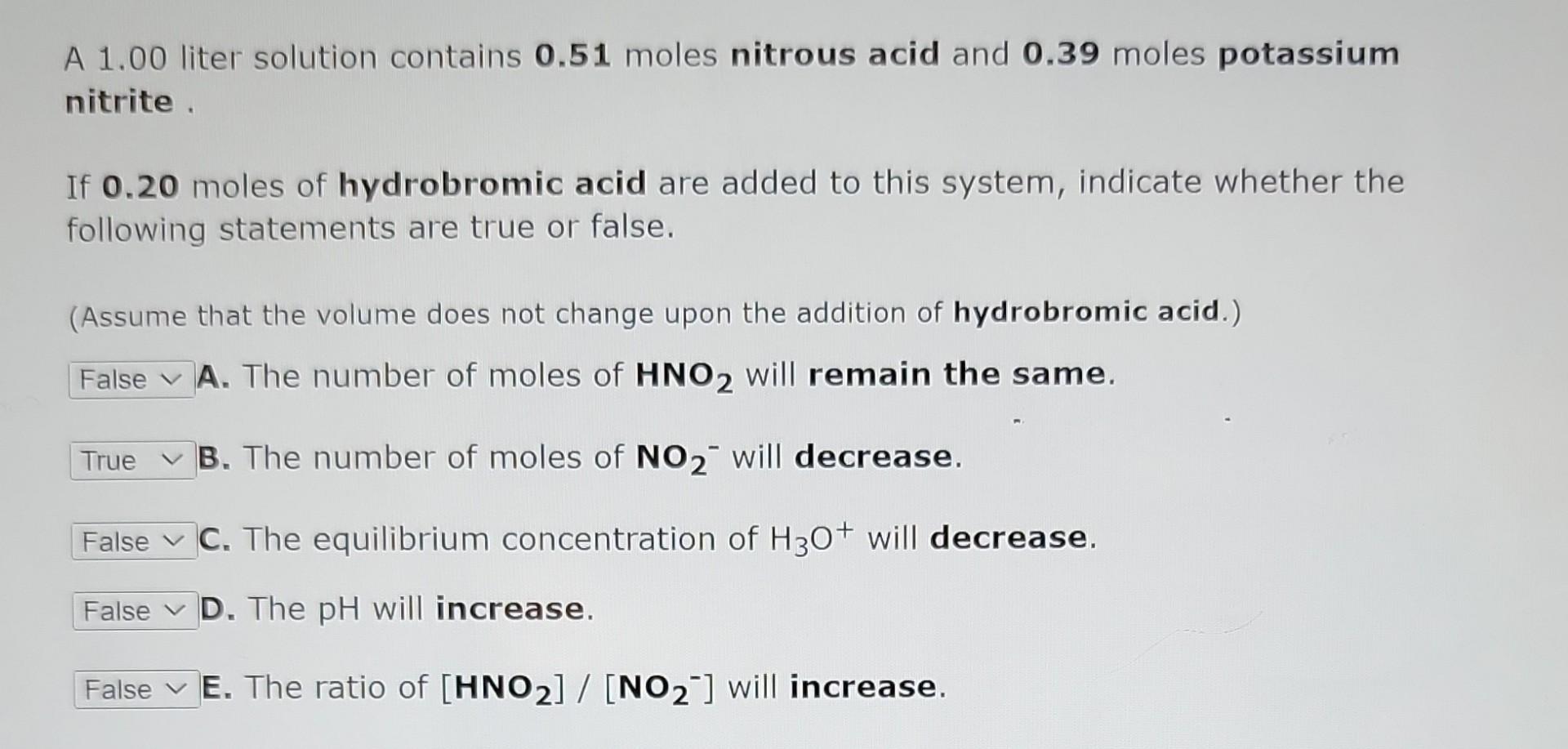 Solved A 1.00 liter solution contains 0.51 moles nitrous | Chegg.com