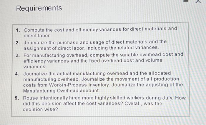 Solved Requirement 1. Compute the cost and efficiency | Chegg.com