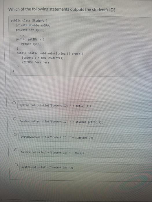 Solved Which of the following statements outputs the | Chegg.com