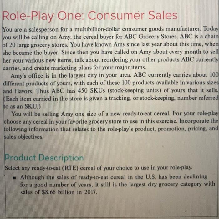 Solved Role-Play One: Consumer Sales You are a salesperson | Chegg.com