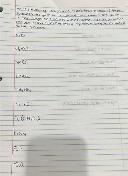 Solved For the following compounds, select their names if | Chegg.com