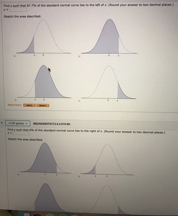 Solved Find z such that 87.7% of the standard normal curve | Chegg.com