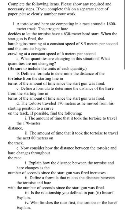 Solved Complete the following items. Please show any | Chegg.com