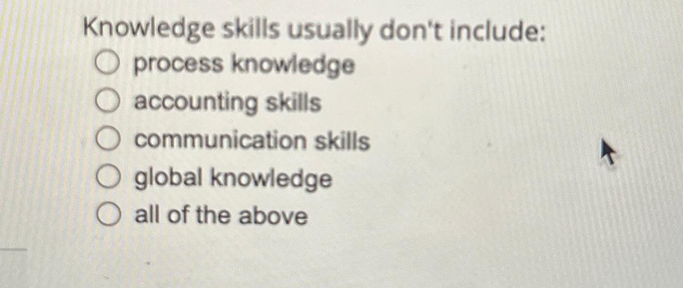 Solved Knowledge skills usually don't include:process | Chegg.com