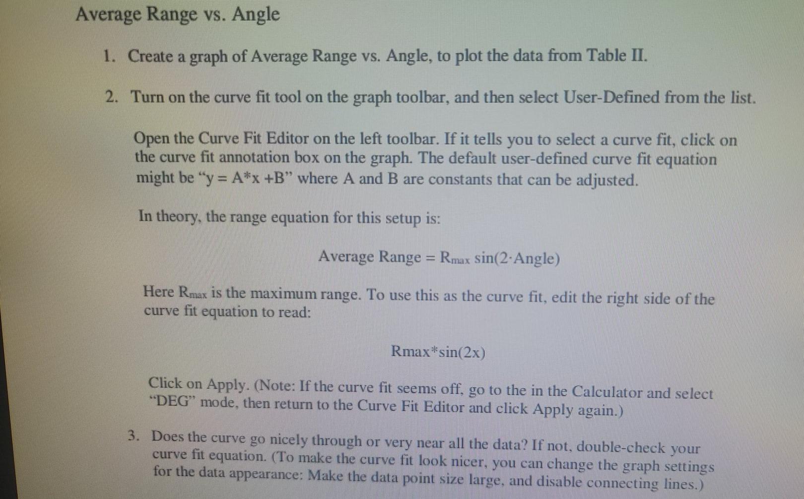 Projectile Range vs. Launch Angle lab data and graph | Chegg.com