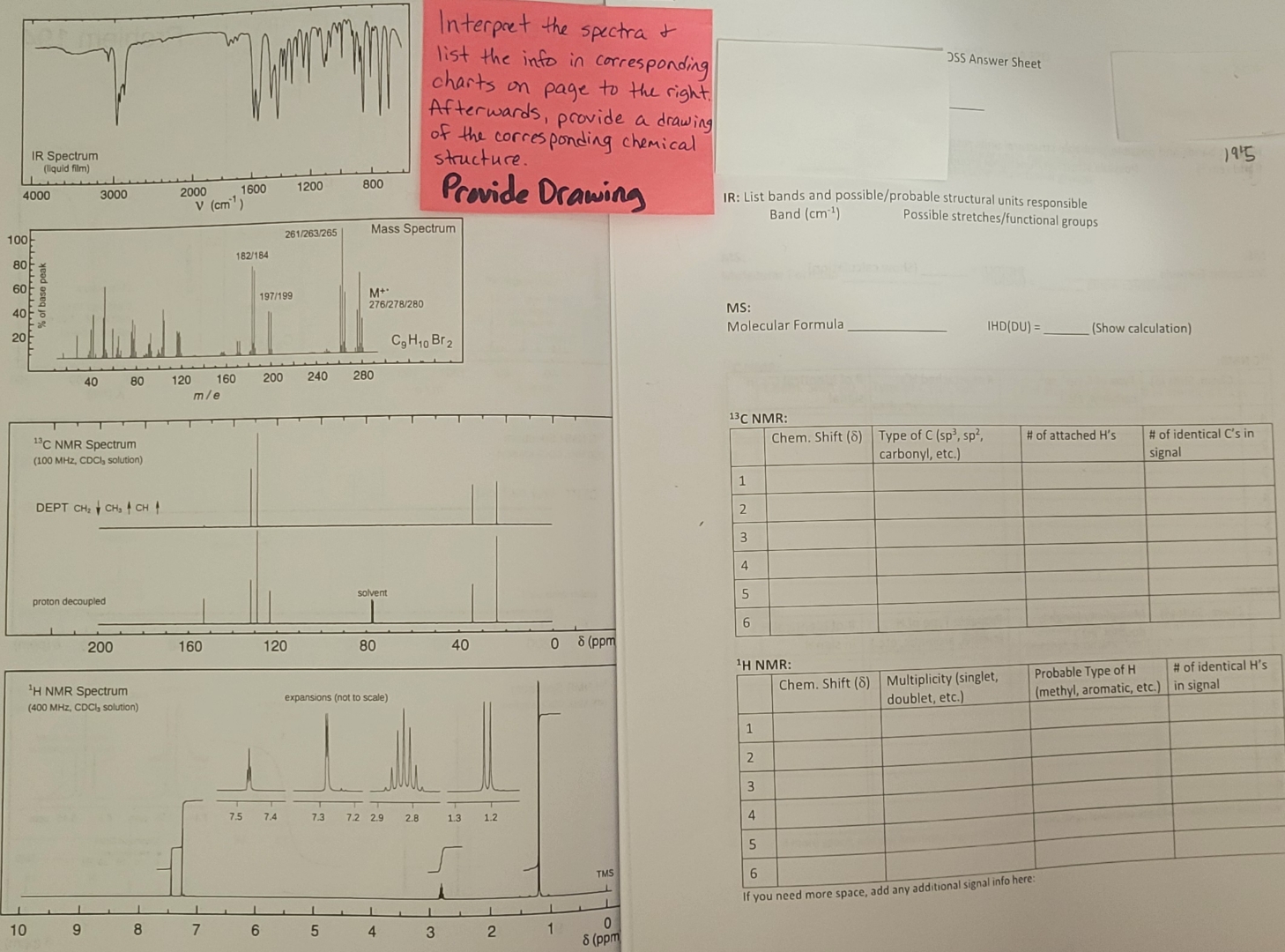 Interpret the spectra + ﻿list the info in | Chegg.com