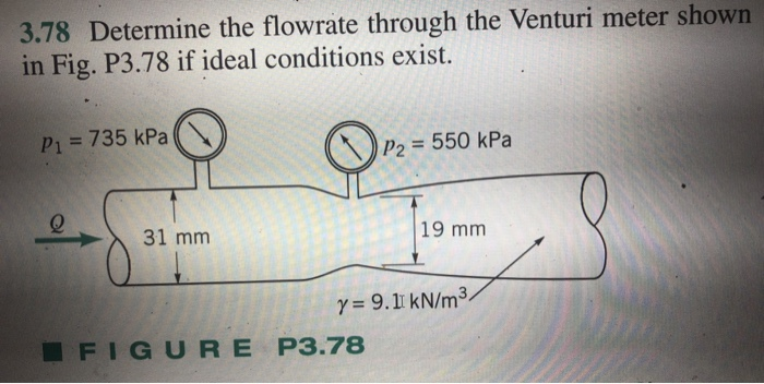 Solved 3.78 Determine the flowrate through the Venturi meter | Chegg.com