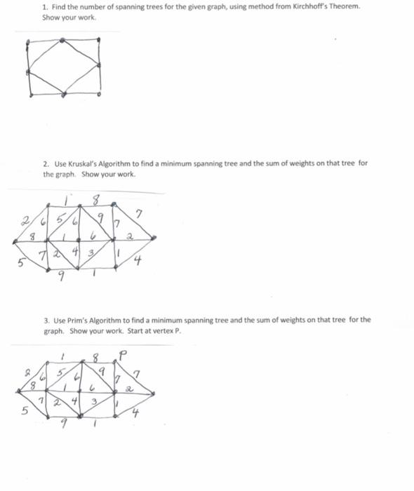 Solved 1. Find the number of spanning trees for the given | Chegg.com