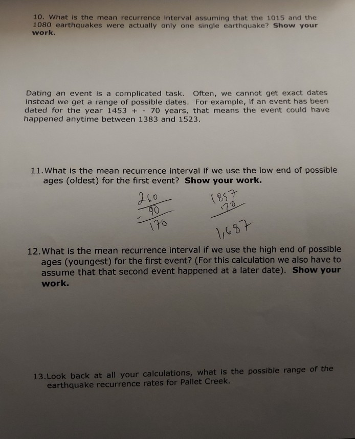 Determining Recurrence Intervals Exercises Pallet | Chegg.com
