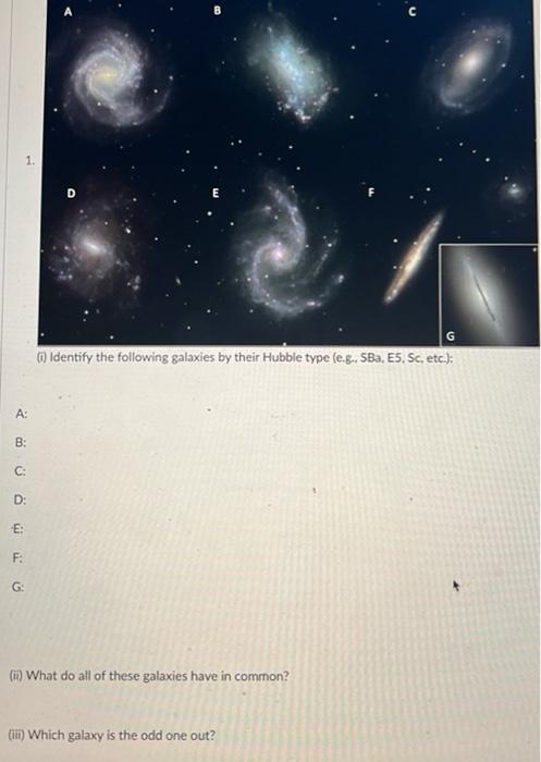 Solved 1. (i)Identify the following galaxies by their hubble | Chegg.com