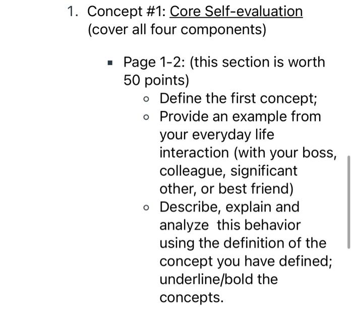 1. Concept #1: Core Self-evaluation (cover all four | Chegg.com