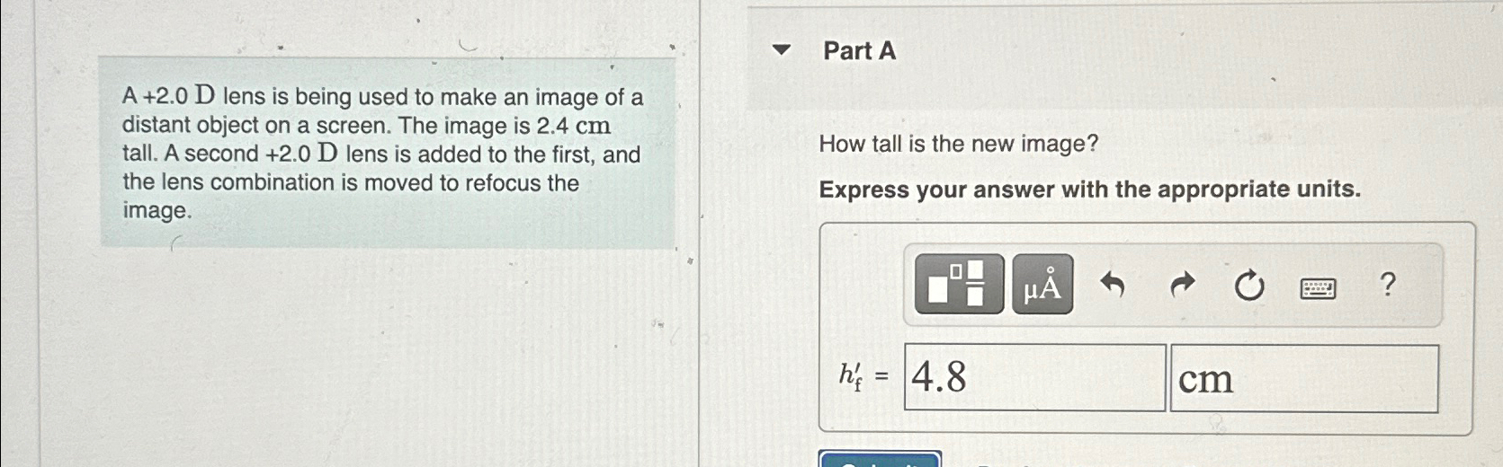Solved A+2.0D ﻿lens is being used to make an image of a | Chegg.com