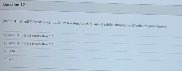 Solved Question 12 (Rational method) Time of concentration | Chegg.com