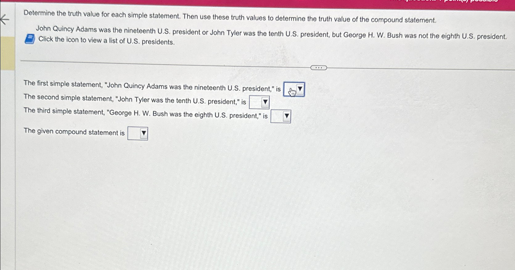 Solved Determine the truth value for each simple statement. | Chegg.com