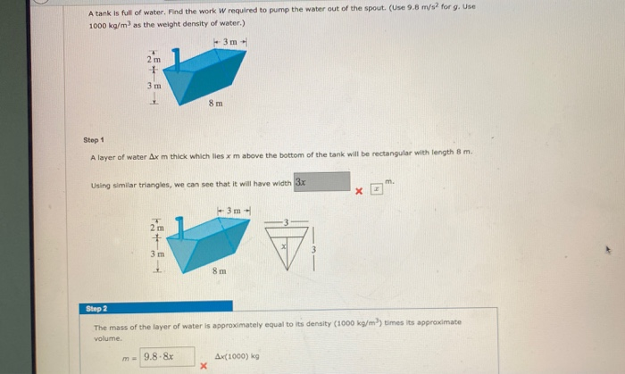 Solved A tank is full of water. Find the work w required to | Chegg.com