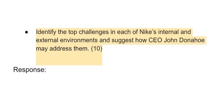 Solved - Identify the top challenges in each of Nike's | Chegg.com