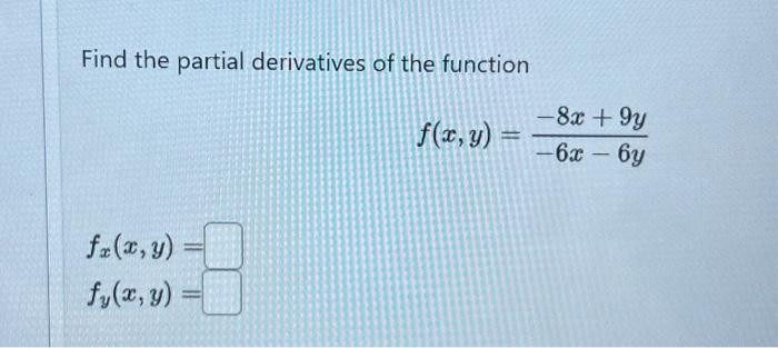 Solved Find the partial derivatives of the function f(x, y) | Chegg.com