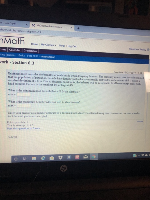 Solved de Exam3.pdf x M MyOpenMath Assessment + | Chegg.com